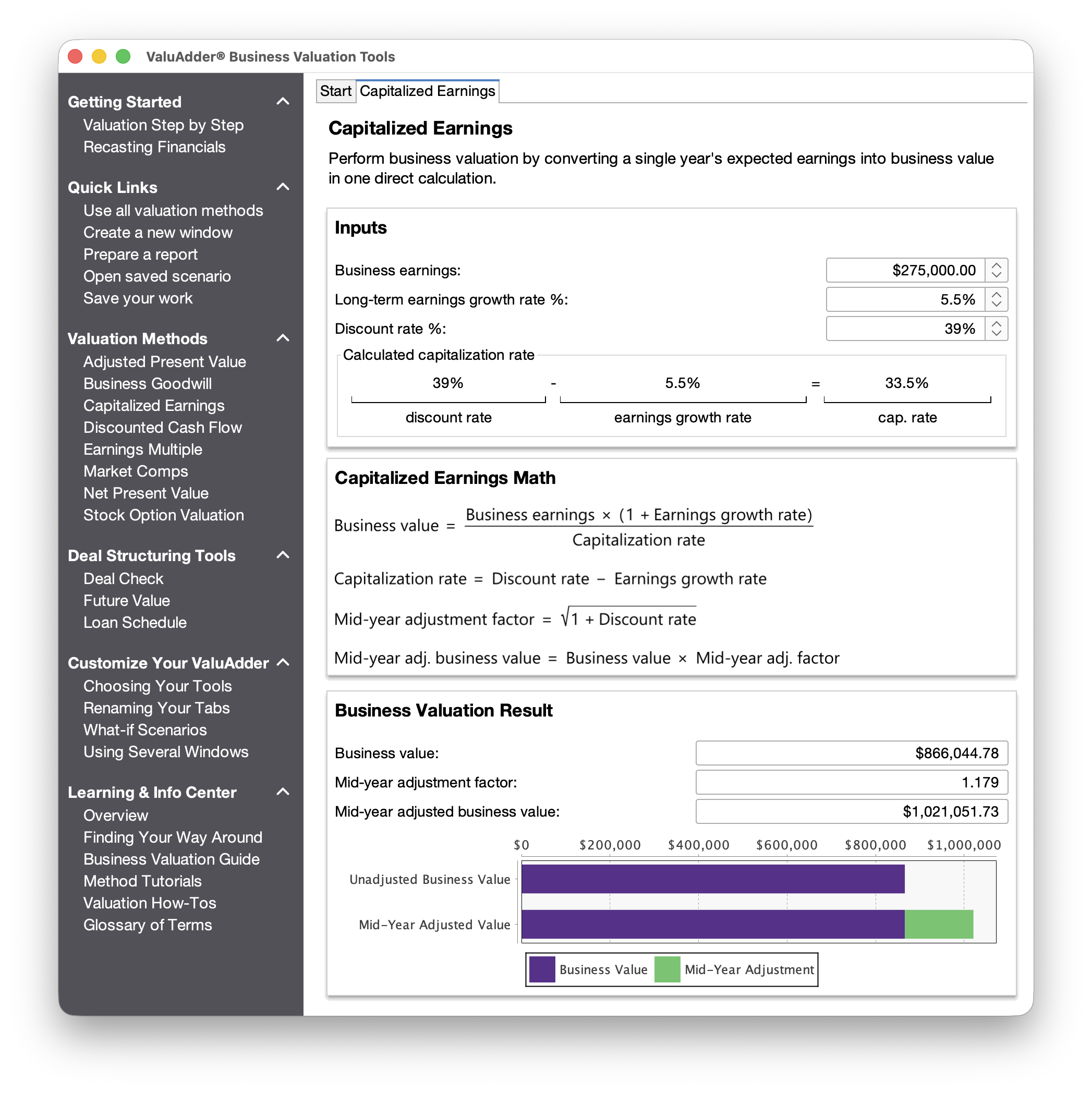 Capitalized Earnings Valuation Demo – ValuAdder